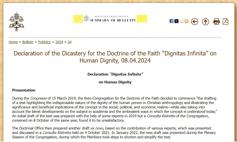 Initial thoughts on Dignitas Infinita – Dr. Johan Bergström-Allen